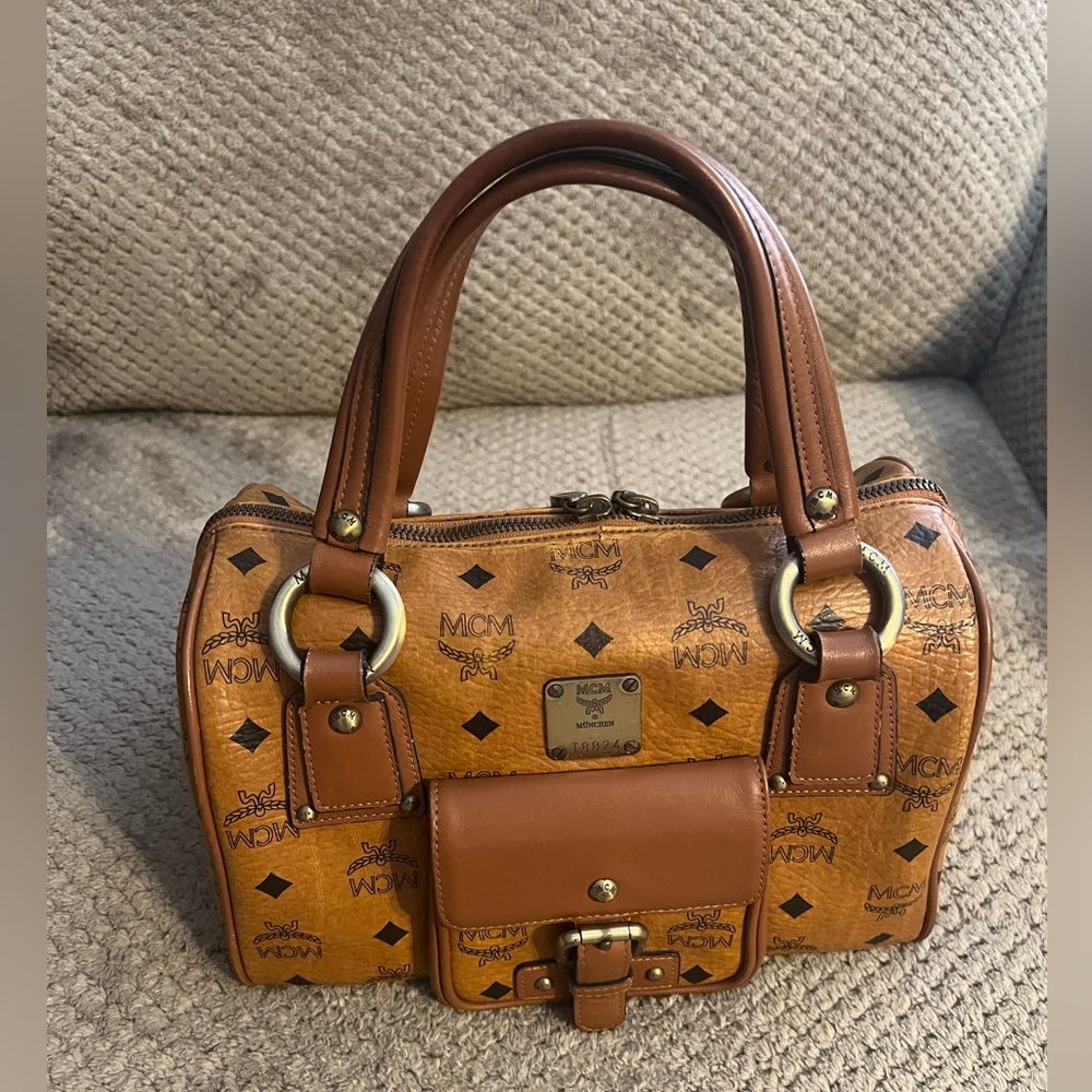 Mcm Cognac Visetos Boston Bag - Gem